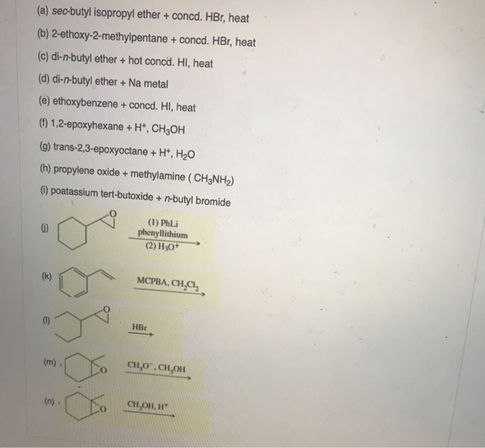 Solved . (a) sec-butyl isopropyl ether + concd. HBr, heat | Chegg.com