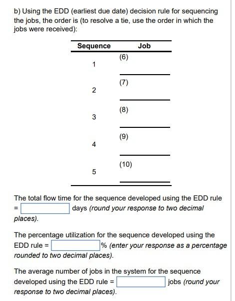 Solved b) Using the EDD (earliest due date) decision rule | Chegg.com