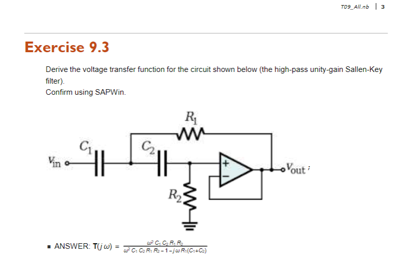 Solved TO9_All.nb3Exercise 9.3Derive the voltage transfer | Chegg.com