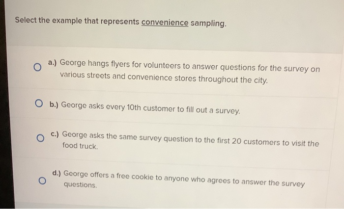 Solved Select the example that represents convenience | Chegg.com