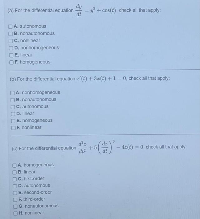 Solved (a) For the differential equation dtdy=y2+cos(t), | Chegg.com