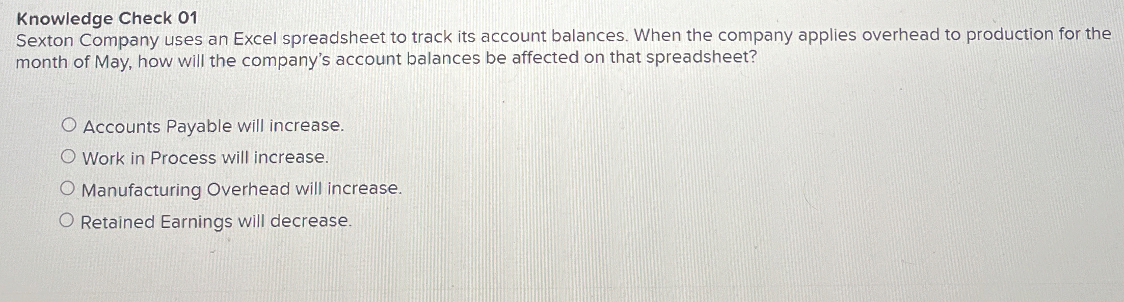 Solved Knowledge Check 01Sexton Company uses an Excel | Chegg.com