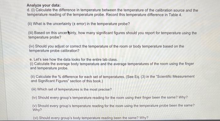 Solved Table 4. Temperature ( T measurments MadeAnalyze your | Chegg.com