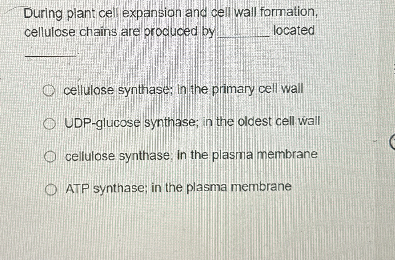 Solved During plant cell expansion and cell wall formation, | Chegg.com