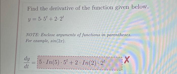 Solved Find the derivative of the function given below. | Chegg.com
