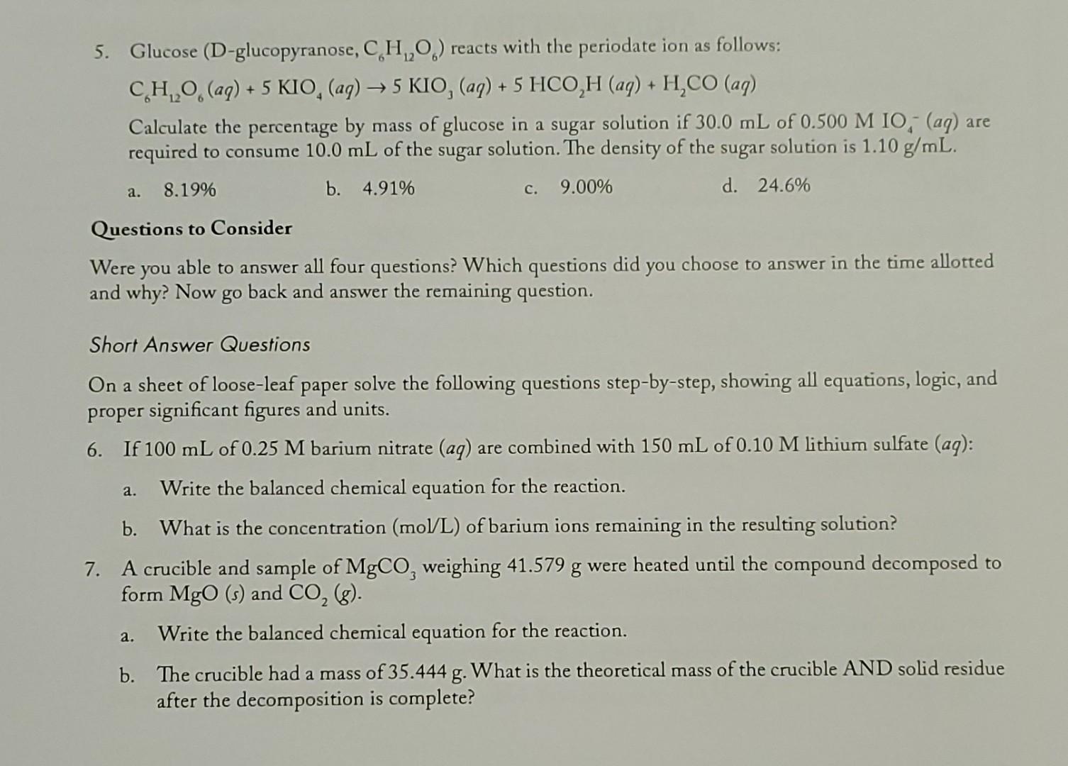 Solved Multiple Choice Questions Set a timer for ten | Chegg.com