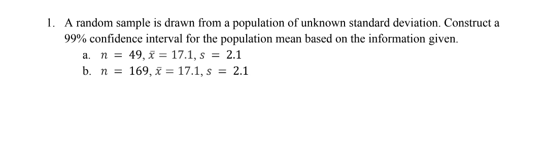 Solved A random sample is drawn from a population of unknown | Chegg.com
