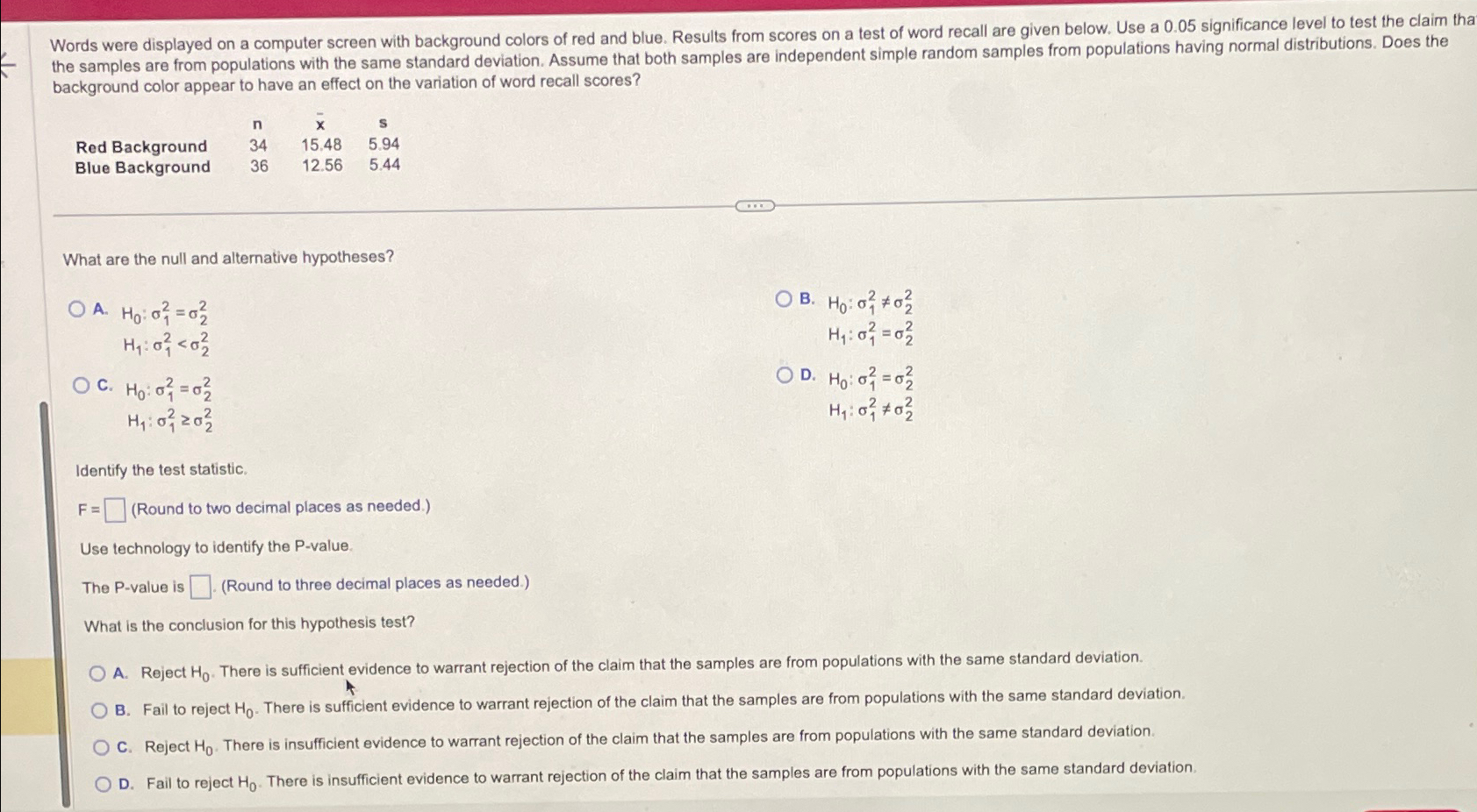Solved Words were displayed on a computer screen with | Chegg.com