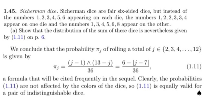 Solved 1.45. Sicherman dice. Sicherman dice are fair | Chegg.com