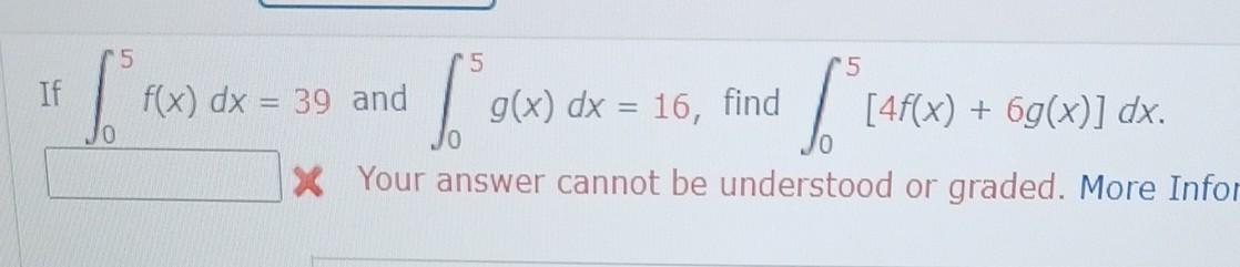 Solved If ∫05f(x)dx=39 and ∫05g(x)dx=16, find | Chegg.com