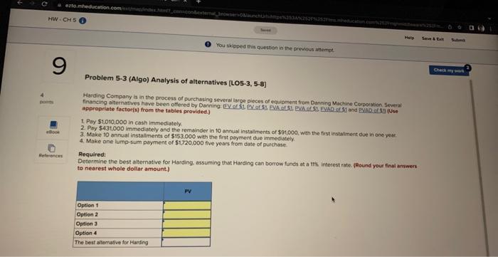 Solved Problem 5-3 (Algo) Analysis of alternatives [LO5-3, | Chegg.com