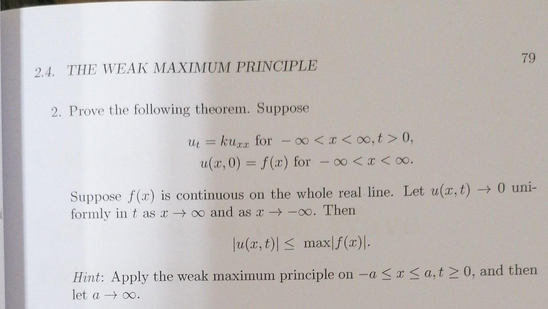 Solved 2.4. THE WEAK MAXIMUM PRINCIPLE 79 2. Prove the | Chegg.com