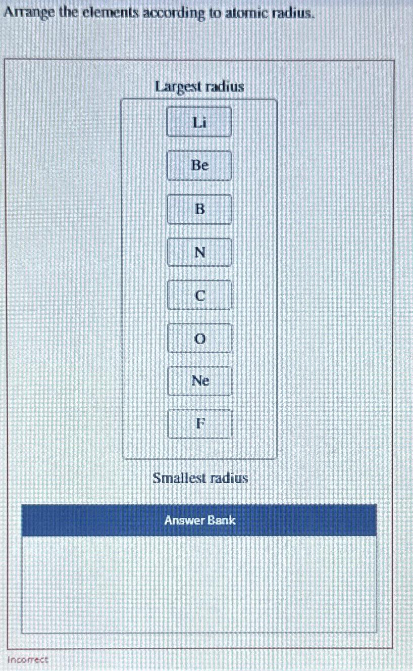 Solved Arrange the elements according to atomic | Chegg.com