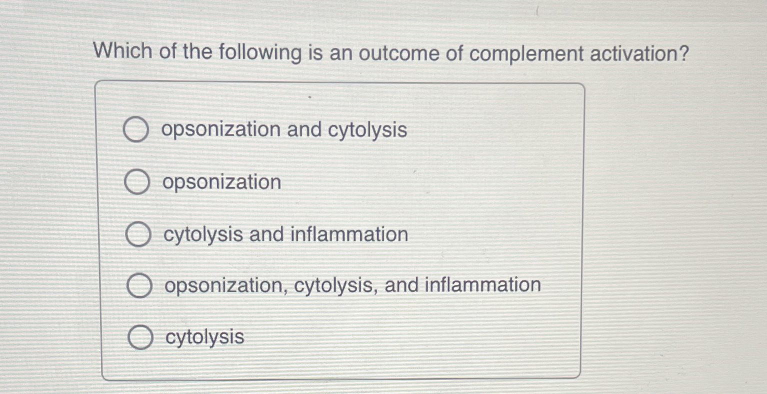 Solved Which of the following is an outcome of complement | Chegg.com