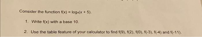 Solved Consider the function f(x)=log4(x+5). 1. Write f(x) | Chegg.com
