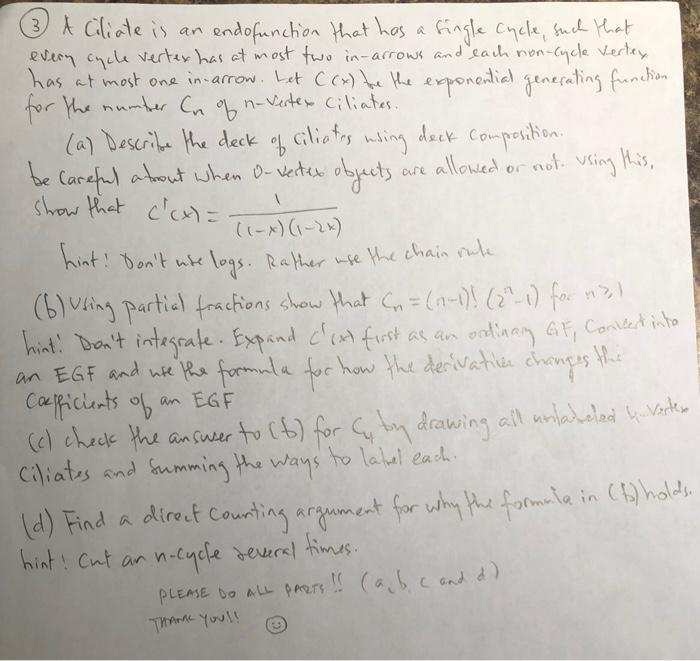 (3) A ciliate is an endofunction that has a single | Chegg.com