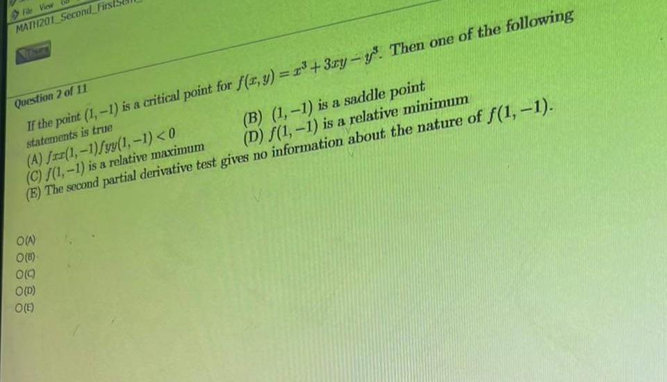 Solved Question 2 Of 11 If The Point 1−1 Is A Critical 