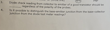 Diode check reading from collector to emitter of a | Chegg.com