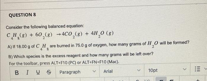 Solved Consider the following balanced equation: C4H8( | Chegg.com