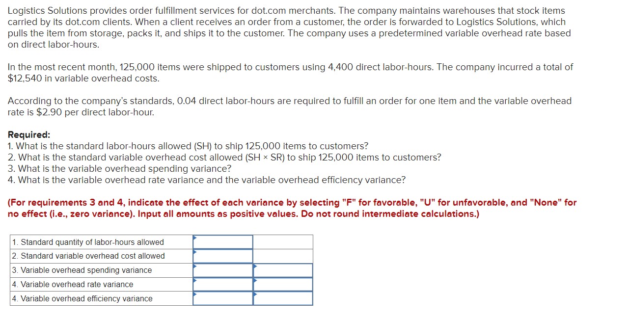 Solved Logistics Solutions provides order fulfillment | Chegg.com