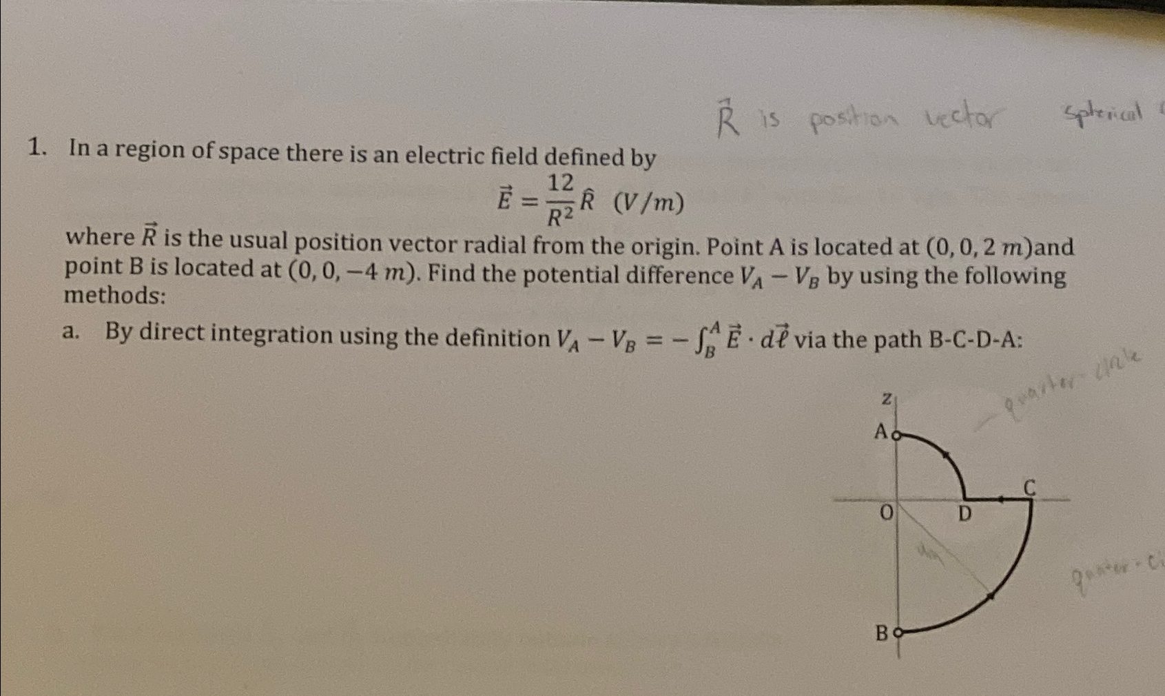 Solved In a region of space there is an electric field | Chegg.com