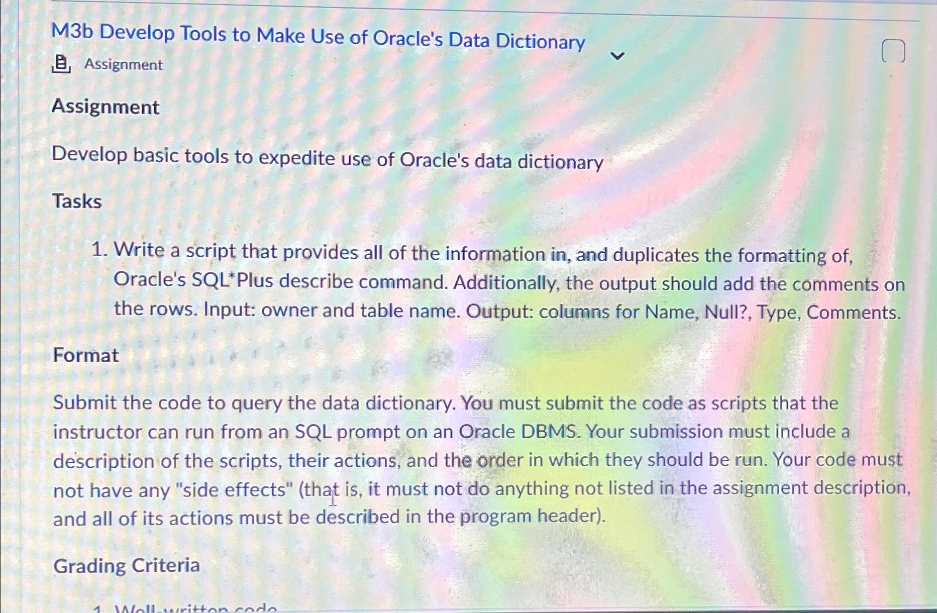 Solved M3b Develop Tools to Make Use of Oracle's Data | Chegg.com