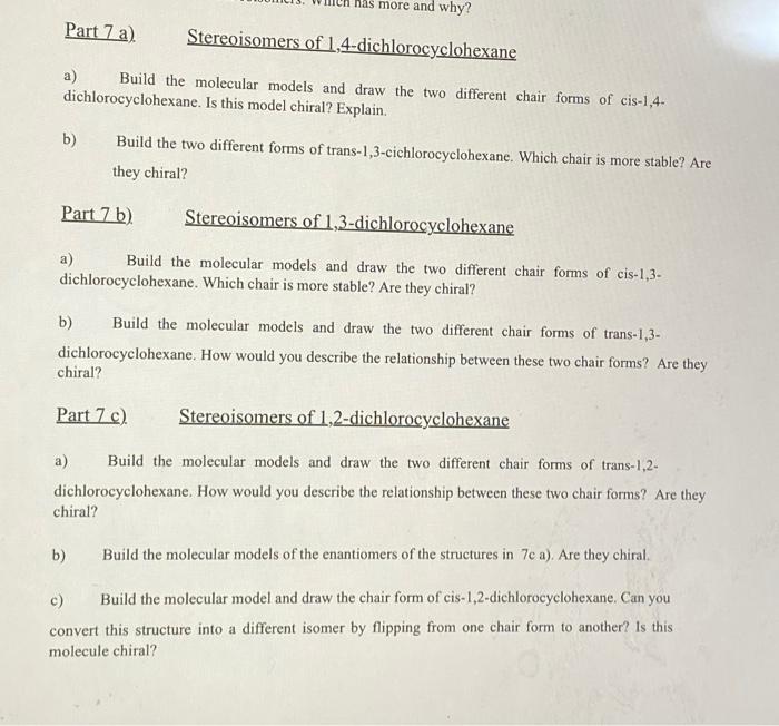 Solved Part 7 a). Stereoisomers of 1,4-dichlorocyclohexane | Chegg.com