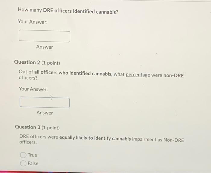 Solved How many DRE officers identified cannabis? Your | Chegg.com