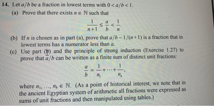 Solved 14. Let a/b be a fraction in lowest terms with 0 | Chegg.com
