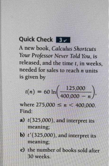 Solved Quick Check 3Vv A new book, Calculus Shortcuts Your | Chegg.com