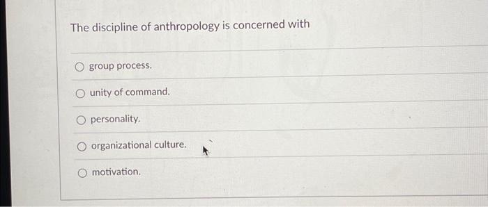 Solved The discipline of anthropology is concerned with O | Chegg.com