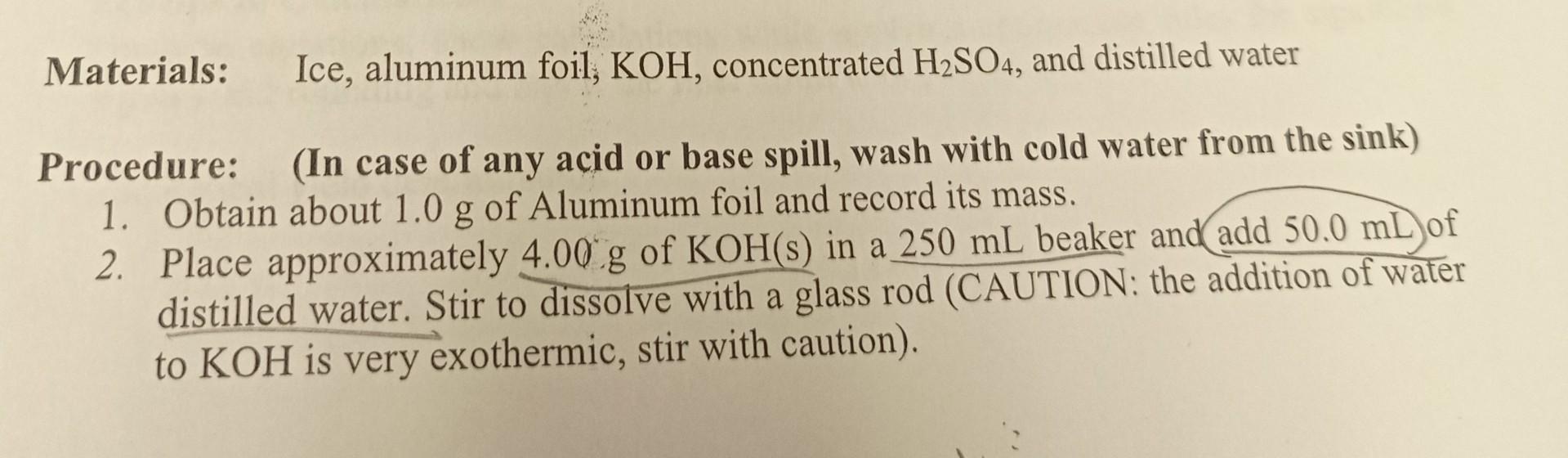Solved Materials: Ice, aluminum foil, KOH, concentrated | Chegg.com