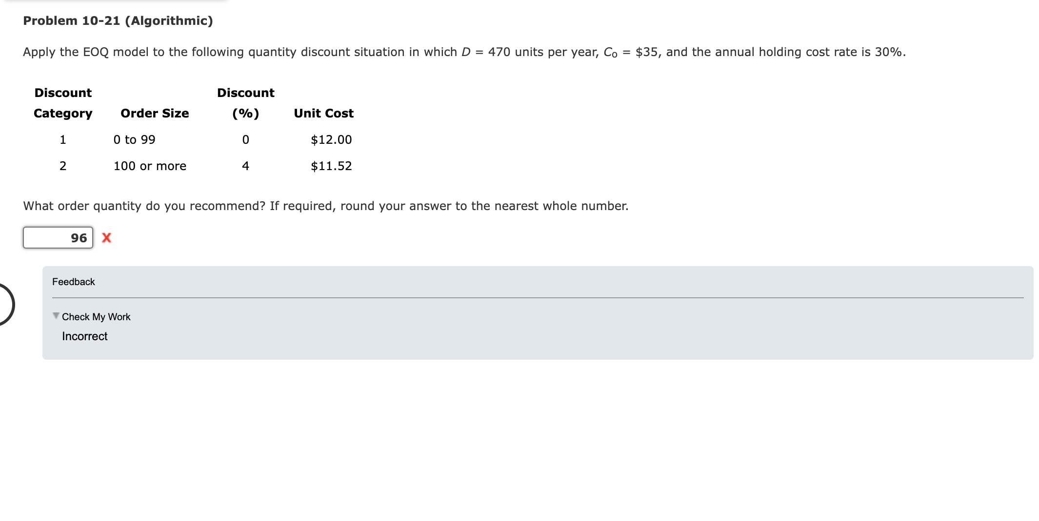 Solved Apply the EOQ model to the following quantity | Chegg.com