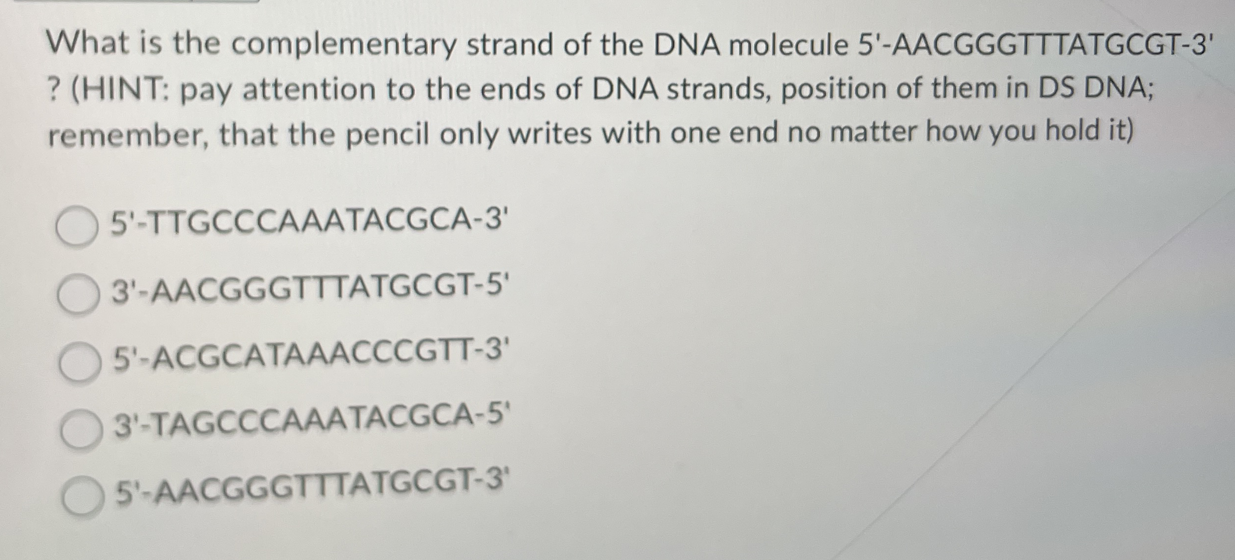 Solved What is the complementary strand of the DNA molecule | Chegg.com