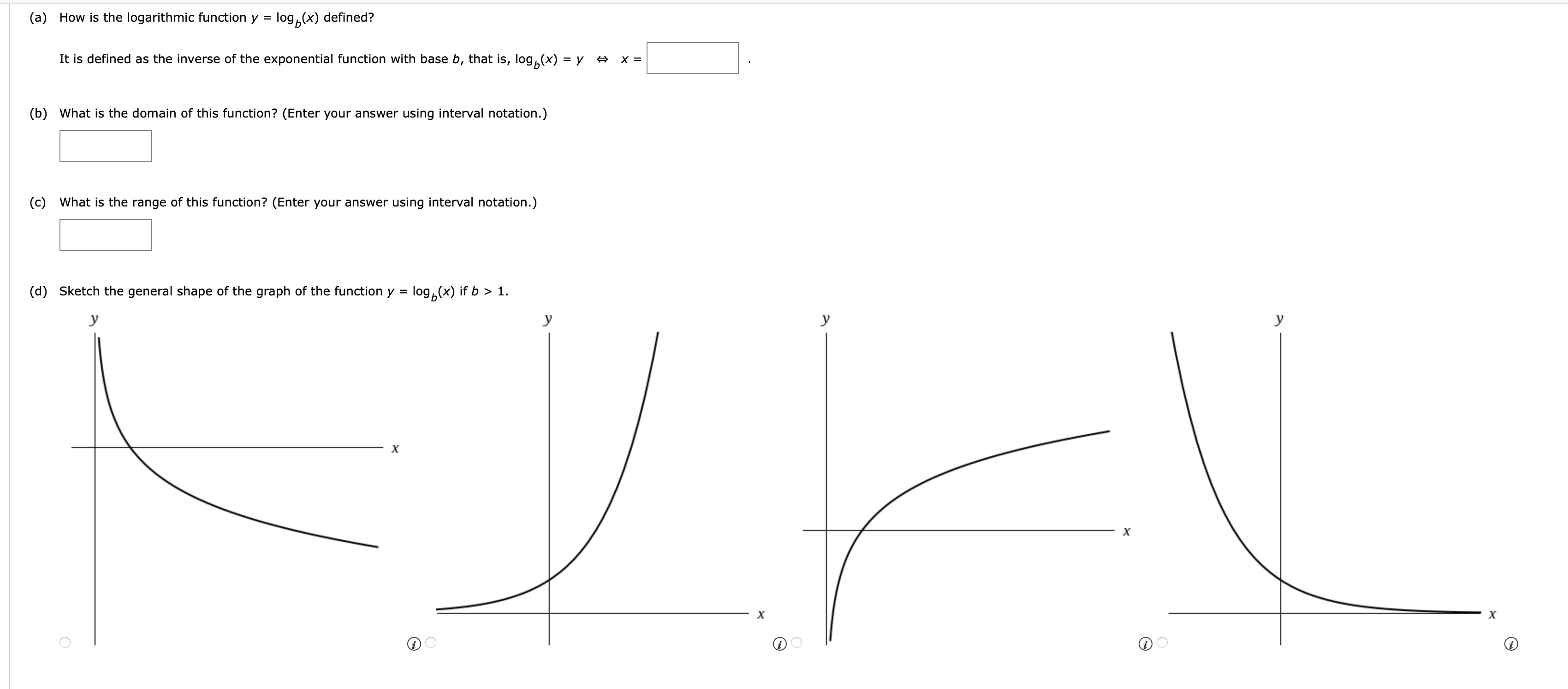 Solved A ﻿how Is The Logarithmic Function Y Logb X