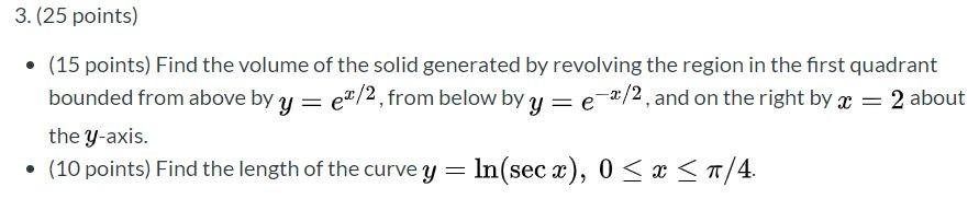 Solved - (15 points) Find the volume of the solid generated | Chegg.com