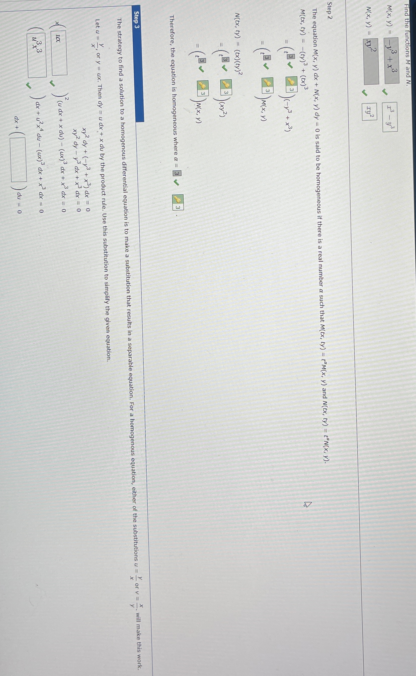 Find the functions M ﻿and N.M(x,y)=N(x,y)= xy2Step | Chegg.com