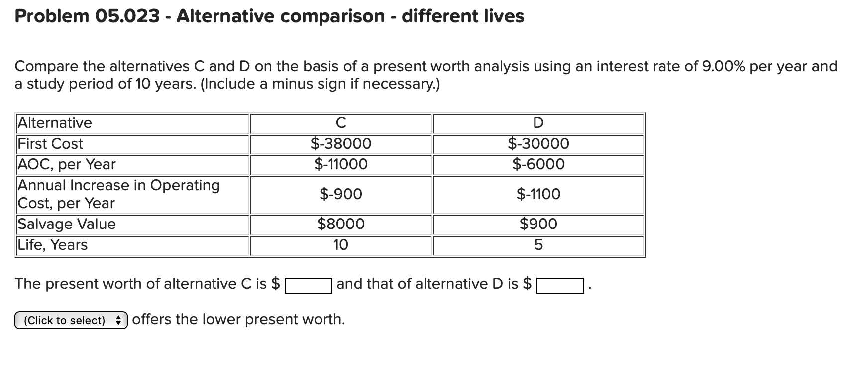 Solved Compare the alternatives C and D on the basis of a | Chegg.com
