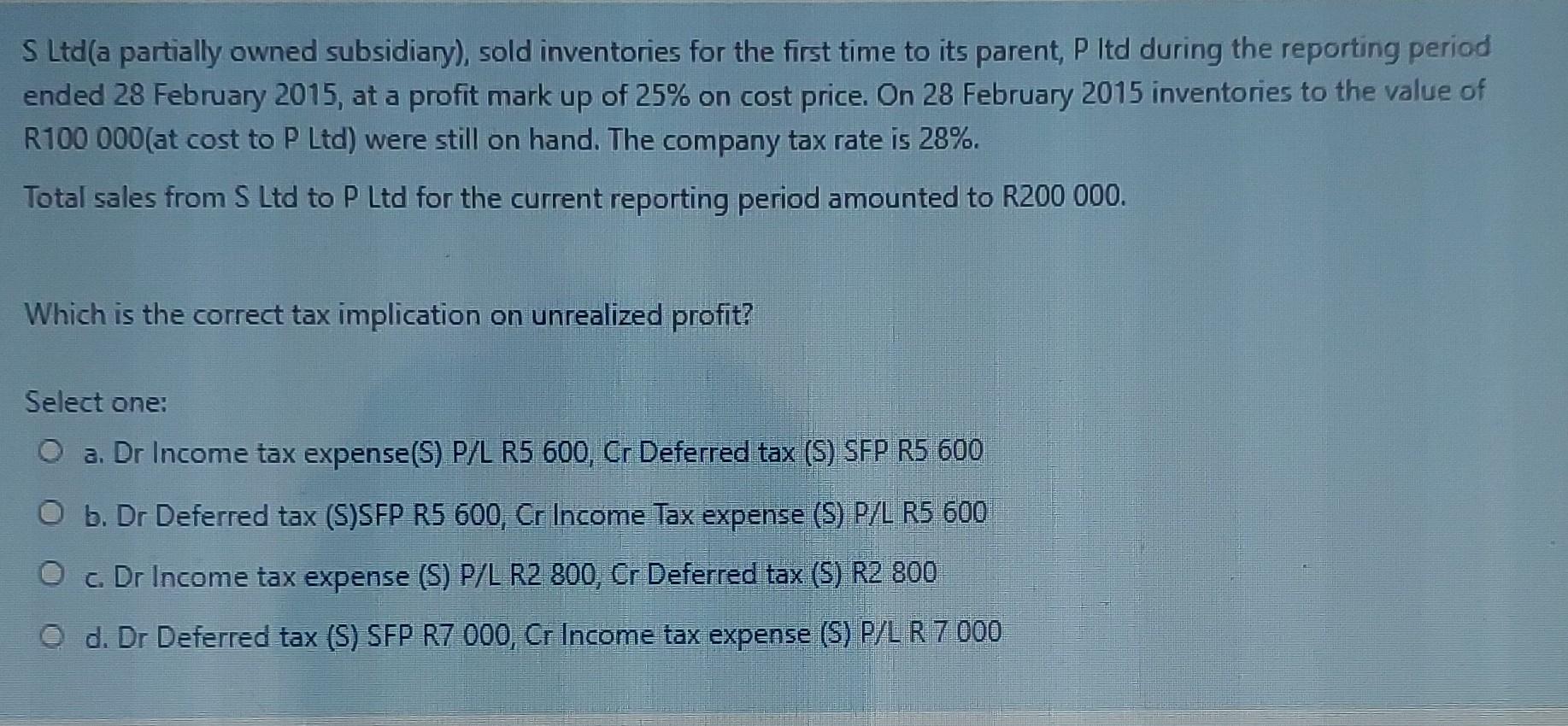 Solved S Ltd(a partially owned subsidiary), sold inventories | Chegg.com