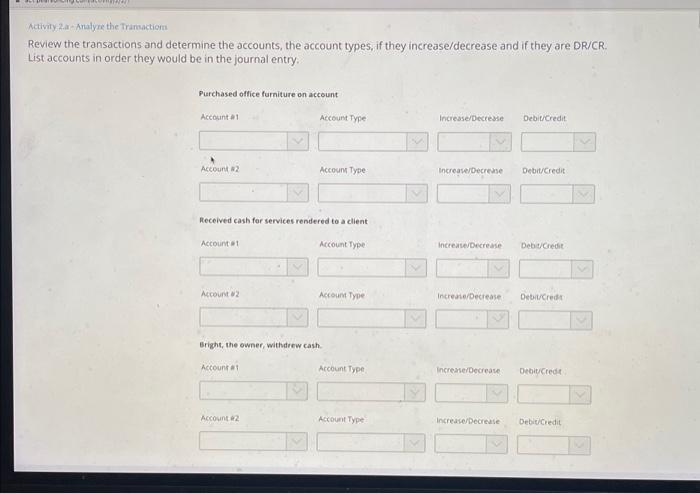 Solved Activity 2.a - Analyze the Transactions Review the | Chegg.com