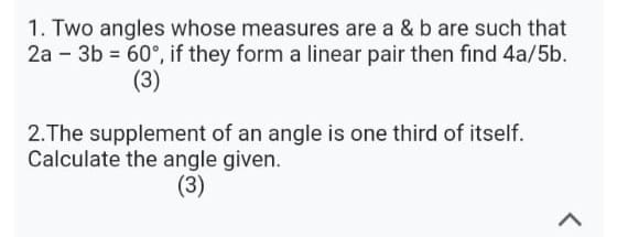 Solved Two angles whose measures are a&b ﻿are such | Chegg.com