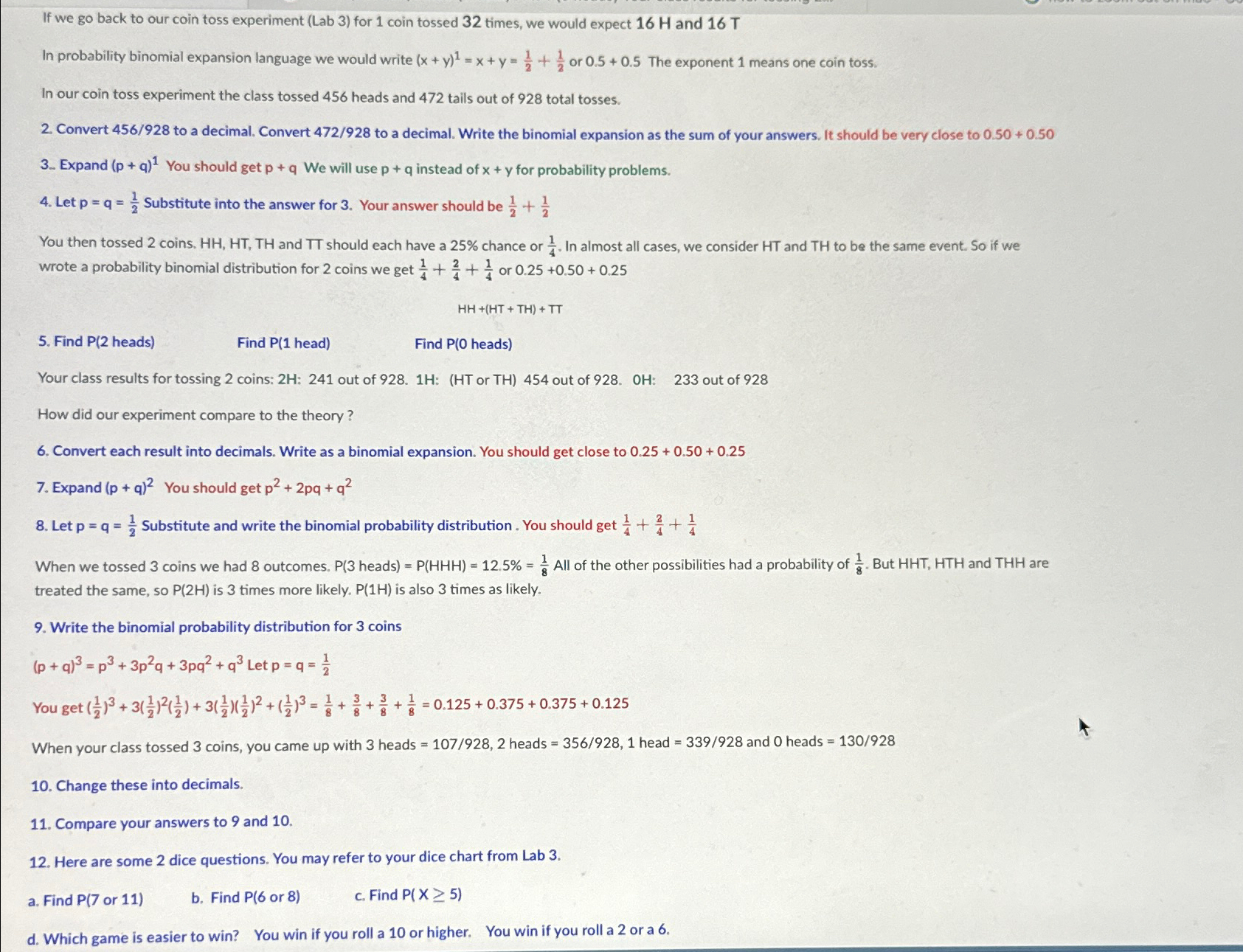 Solved If we go back to our coin toss experiment (Lab 3) | Chegg.com