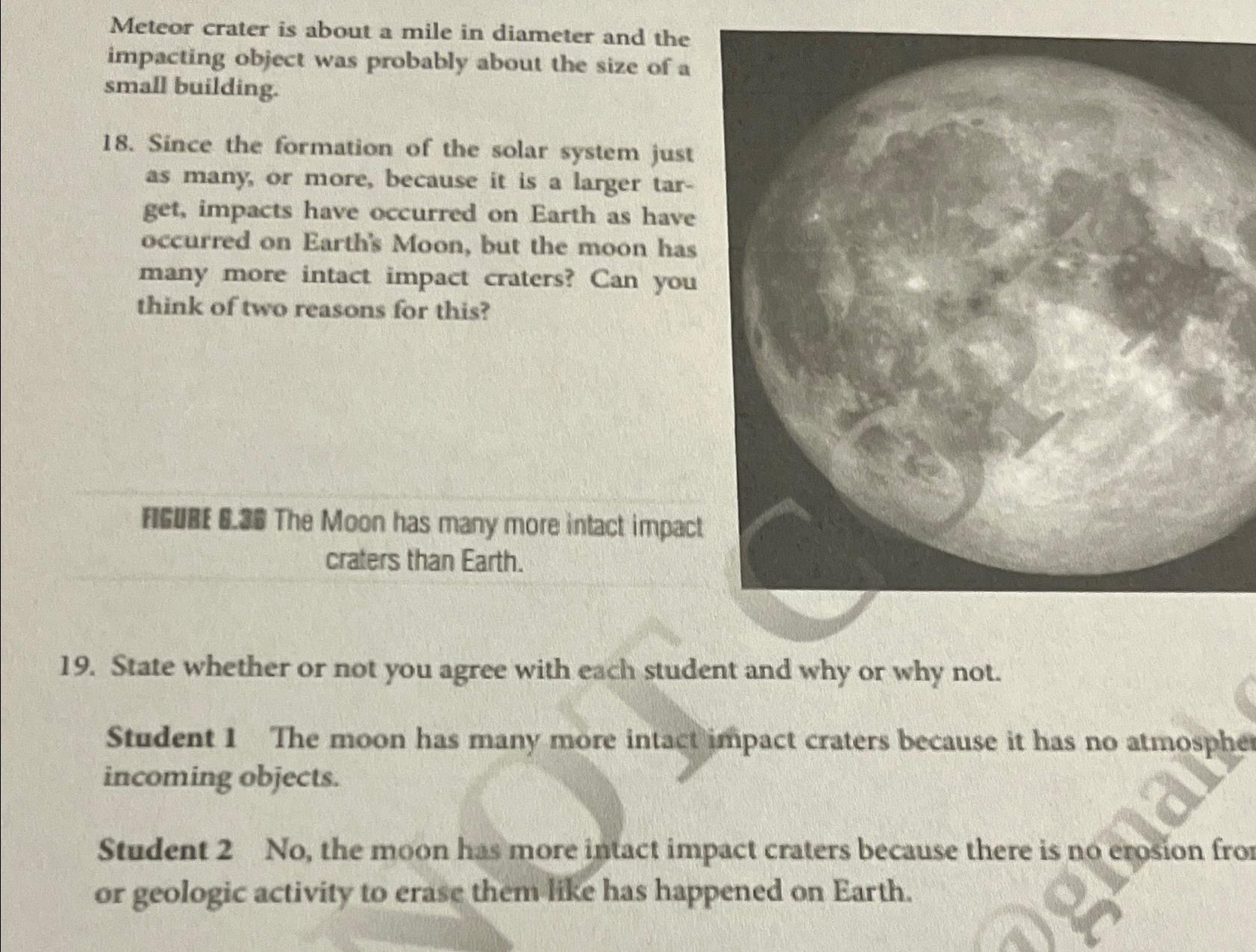 Solved Meteor crater is about a mile in diameter and the | Chegg.com