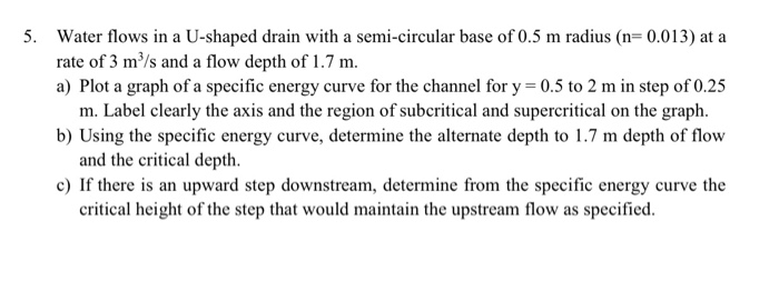 Solved 5. Water flows in a U-shaped drain with a | Chegg.com