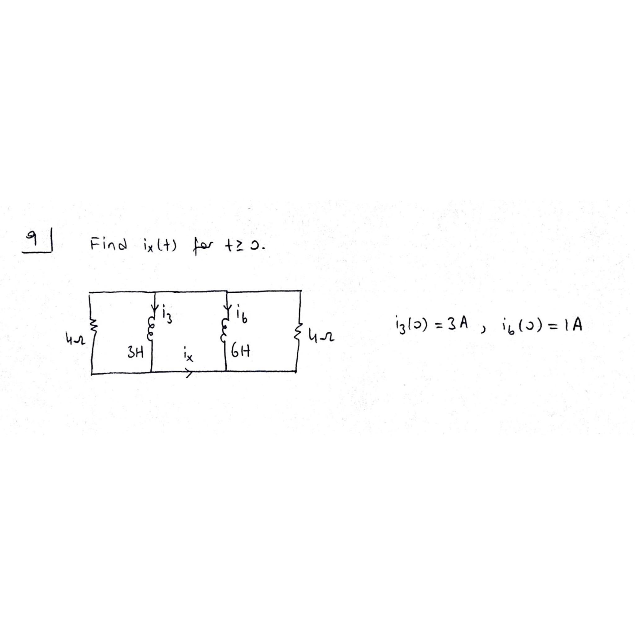 Solved 9 ﻿Find ix(t) ﻿for t≥0.i3(0)=3A,i6(0)=1A | Chegg.com