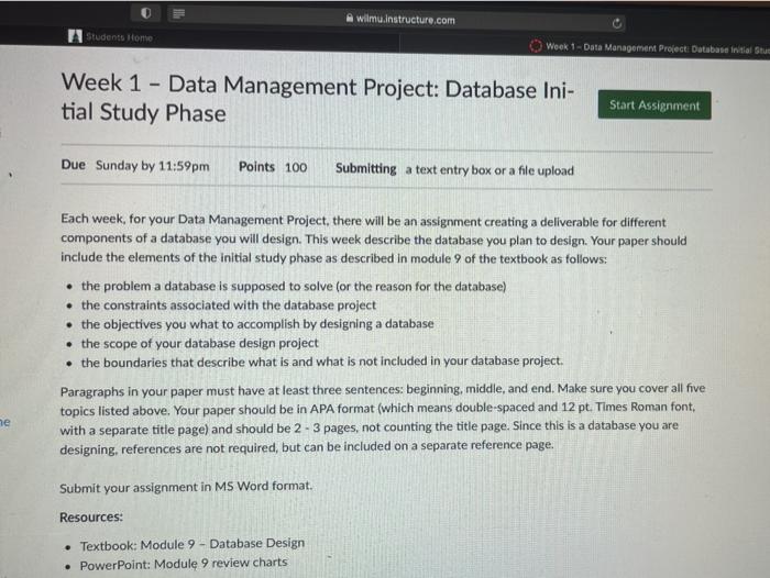 Solved wilmu.Instructure.com students Home Week 1 - Data | Chegg.com