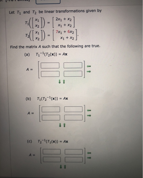 Solved = Let T1 and T2 be linear transformations given by | | Chegg.com