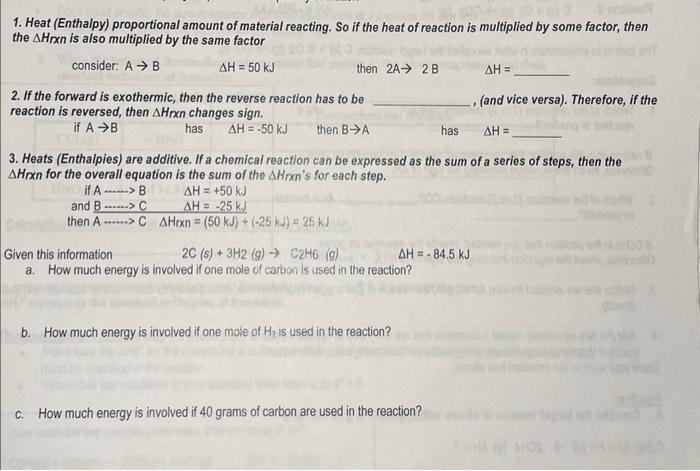 Solved 1. Heat (Enthalpy) proportional amount of material | Chegg.com