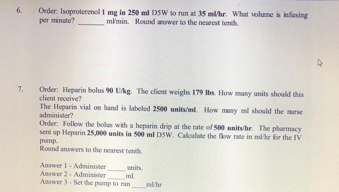 Solved 2. Order: Inocor drip at 5 mcg/kg/min for a client | Chegg.com