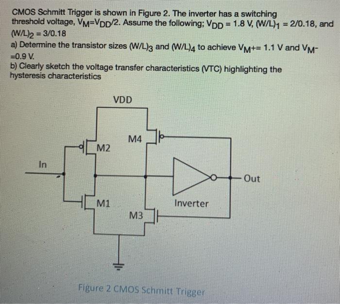 Solved CMOS Schmitt Trigger is shown in Figure 2. The | Chegg.com